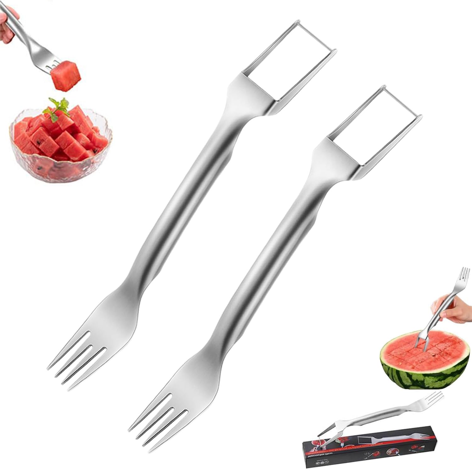 3 Pack Watermelon Cutter Stainless Steel Fruit Cutter, 2-in-1 Watermelon Slicer Kitchen Gadgets Watermelon Cutter Slicer Tool, Quickly Fruit Forks Slicer for Home Party Camping Kitchen Gadget