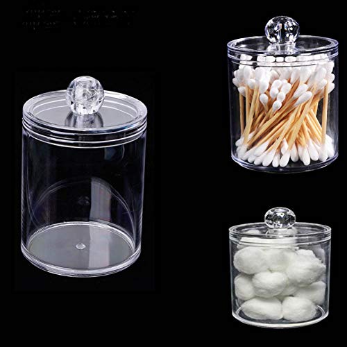 AXX Qtip Dispenser Apothecary Jars Bathroom - Qtip Holder Storage Canister Clear Plastic Jar for Cotton Ball,Cotton Swab,Q-Tips,Cotton Rounds