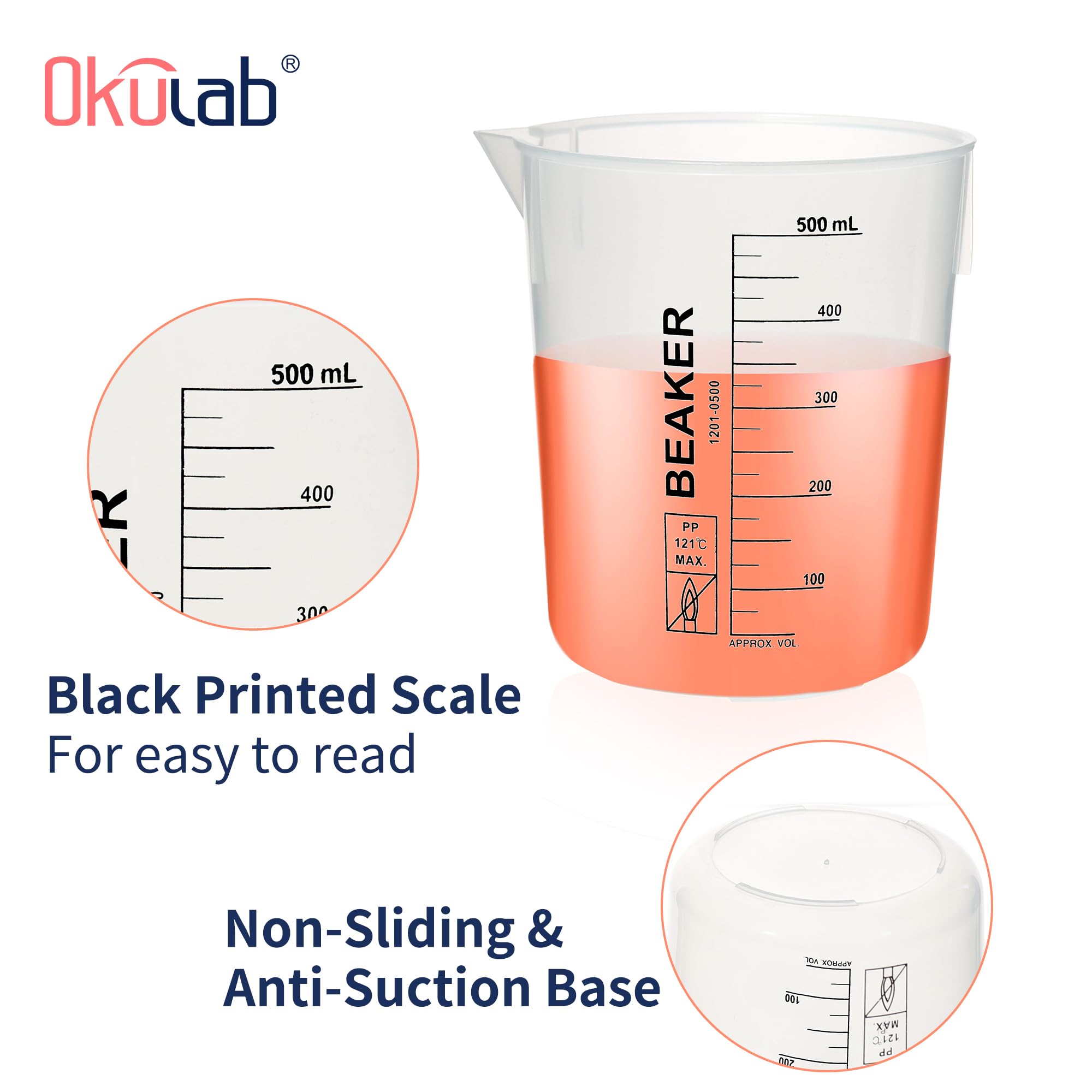 3 Pcs Plastic Beaker Set, 3pcs of 1000ml(33.8oz) Black Graduated Beakers, Lab Beakers Plastic Measuring Cup with Dump Spout and Stacked Side Ribs, Suitable for Mixing and Measuring, BKLP1000A3