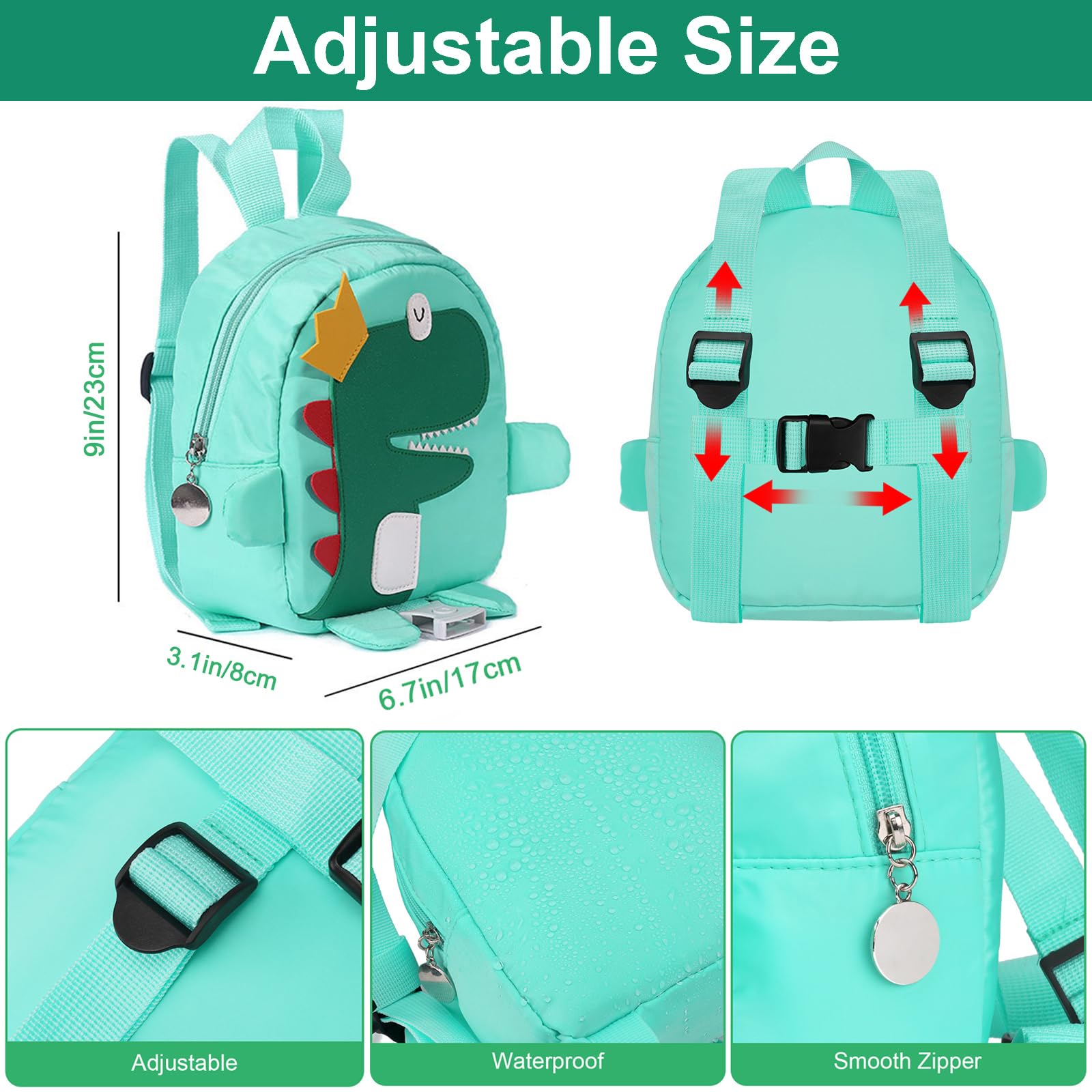 Accmor Toddler Harness Backpack Leash, 4 in 1 Kid Dinosaur Backpacks with Anti Lost Wrist Link, Child Cute Daycare Bags with Rope Tether Keep Boys Girls Walking Close(Green)