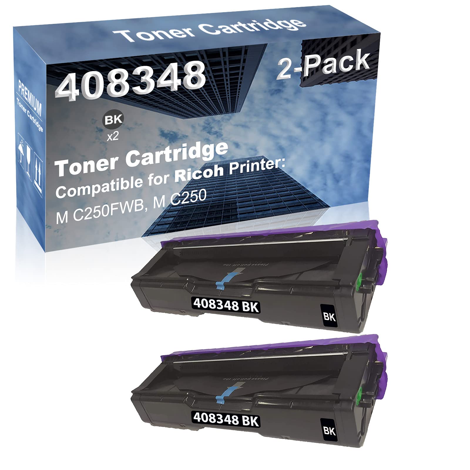 2-Pack (Black) Compatible M C250FWB, M C250 Printer Toner Cartridge High Capacity Replacement for Ricoh 408348 Toner Cartridge