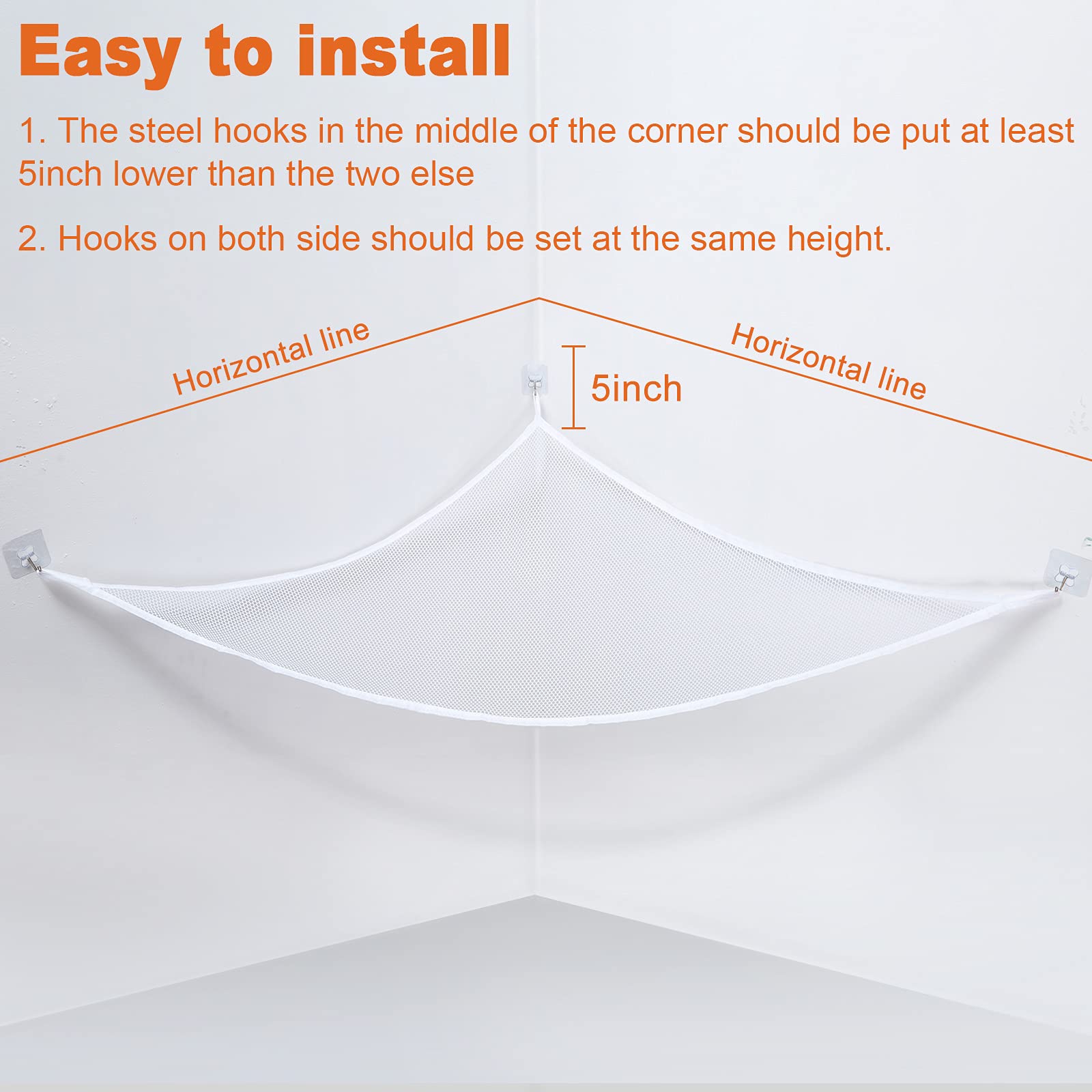Storage Hammock Nets Toy Net Holder Stuffed Animal Hammocks Toy Mesh Hammock Jumbo Wall Sling Corner Mesh Toy Organizer with Hooks for Bedroom Plush Toys (White)