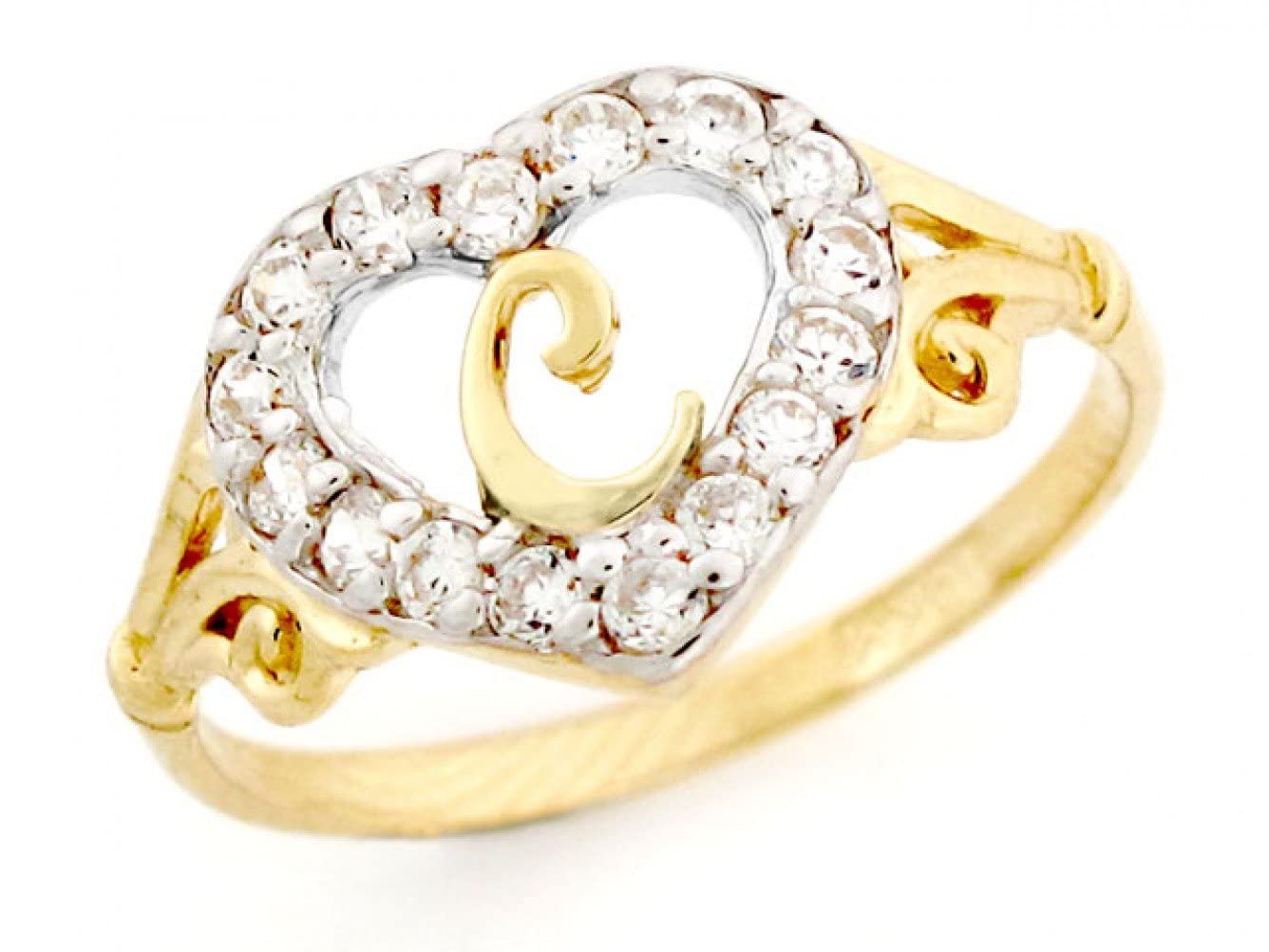 14k Gold Heart Shape Letter 'C' Initial CZ Ring Jewelry - Size 8.00