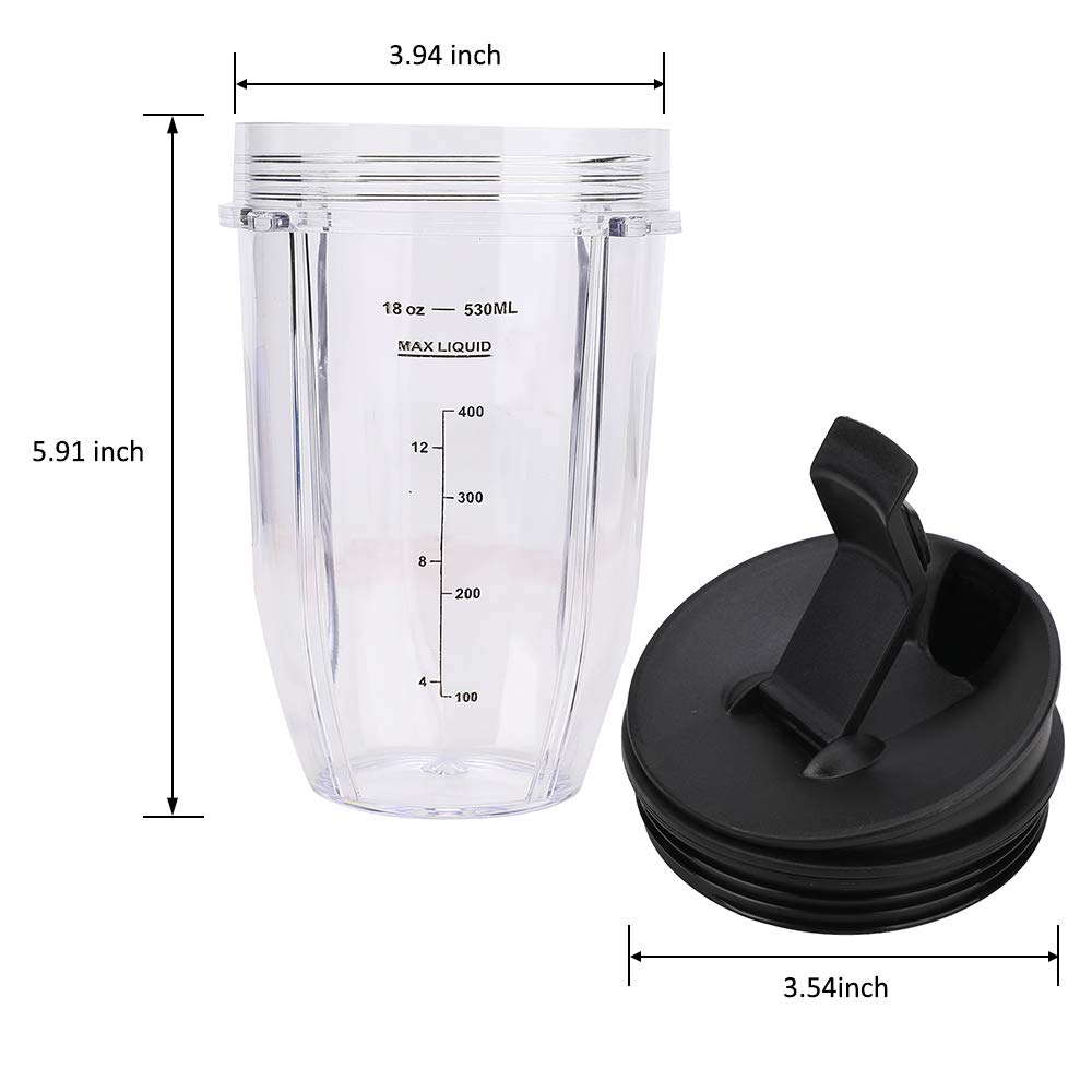 2 Pack 18 OZ Replacement Blender Cups with Sip N Seal Flip Lids Compatible with Nutri Ninja BL480 BL481 BL482 BL490 BL640 BL680 Auto-iQ 1000w Series and Duo Blenders