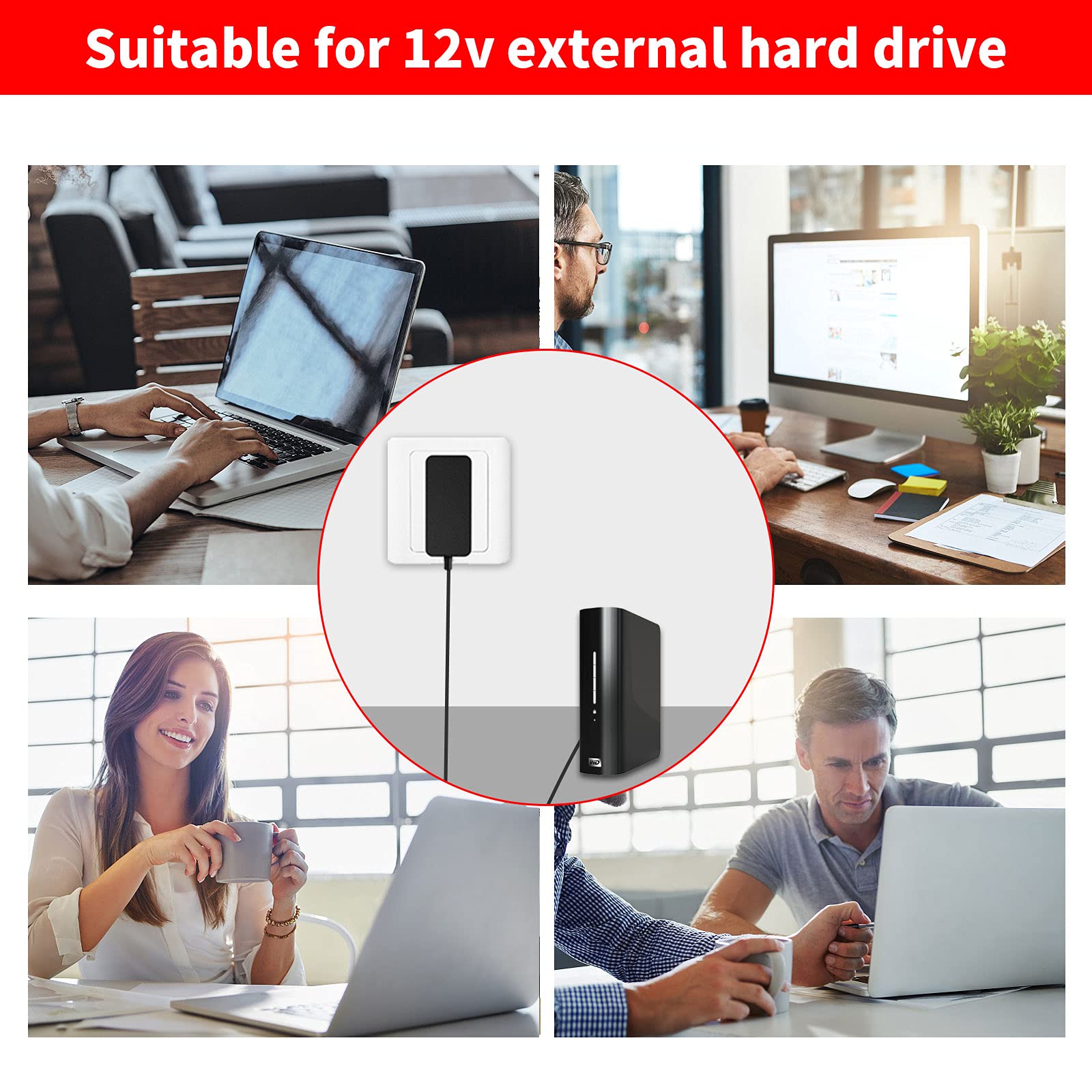 MEROM 12V Power Supply Adapter Compatible with Seagate, WD Western Digital My Book External Hard Drive Charger Cord WD5000H1U-00 - US Plug