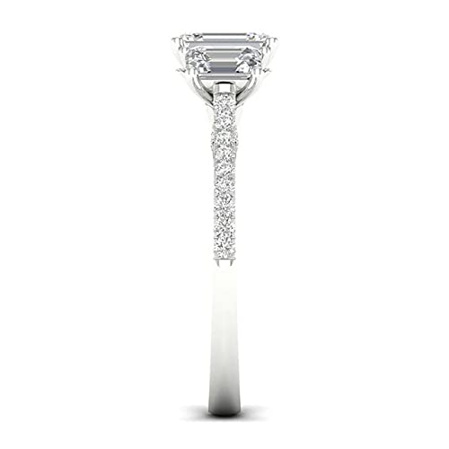 2 1/5 Ct Emerald Shape White Cubic Zirconia Three Stone & Side Stone Wedding Engagement Ring In 14K White Gold Plated 925 Sterling Silver (2.20 Cttw) Ring Size -7