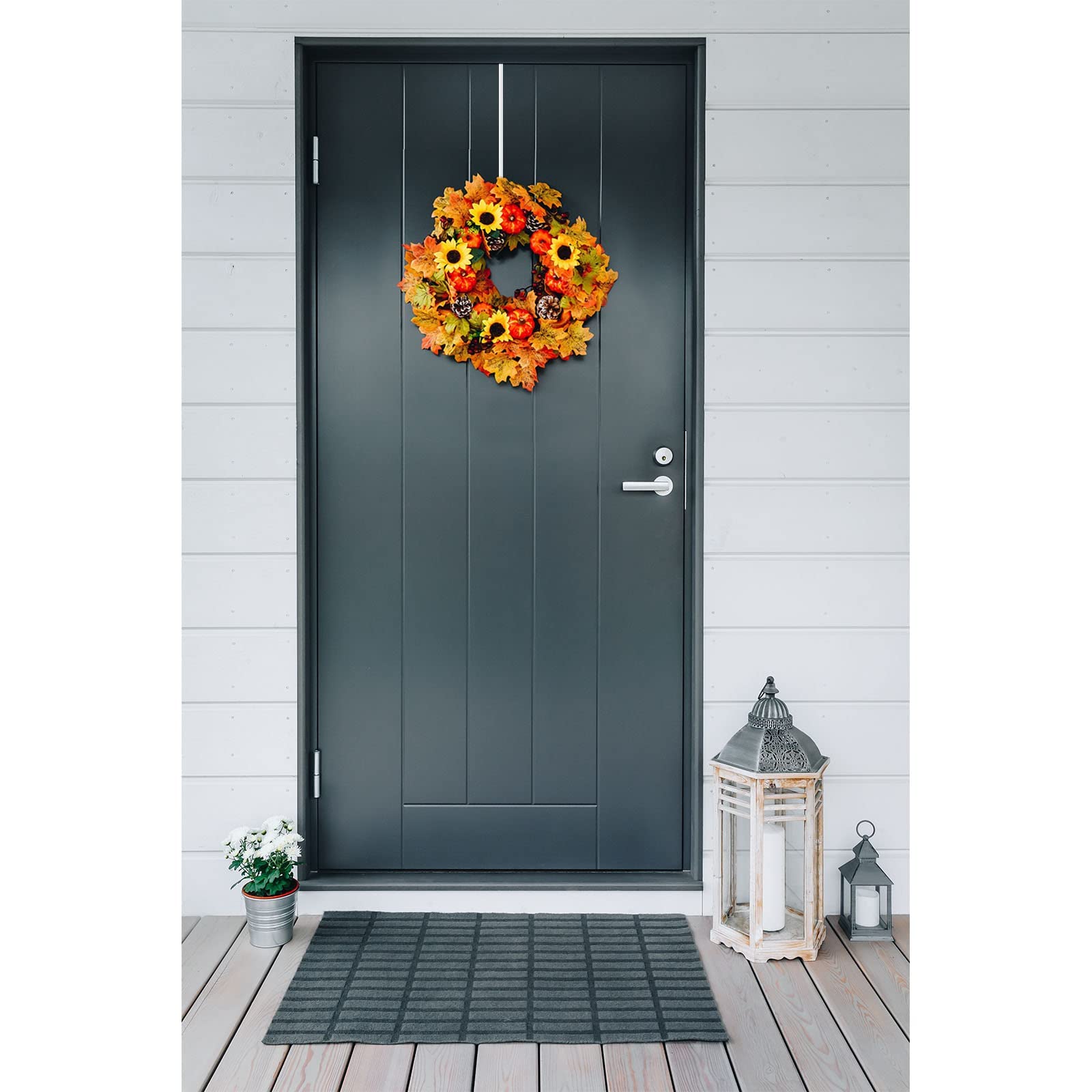 15 Inch Wreath Hanger Hooks Over Door Metal Hooks Practical Clothes Towel Hanger Hooks for Christmas Front Door Decorations (White,4 Pieces)