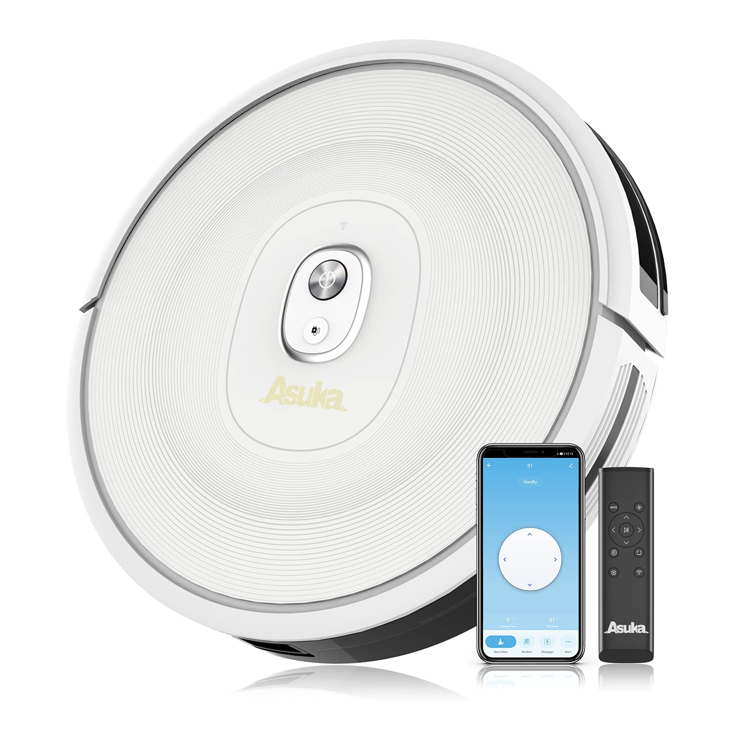Asuka Robot Vacuum Cleaner S1 - Quite Robotic Vacuum Cleaner No-Go Areas 2000Pa Slim Design Robot Vacuums Carpets Boost Intellect Self-Charging Vacuum Cleaner for Pet Hair- White