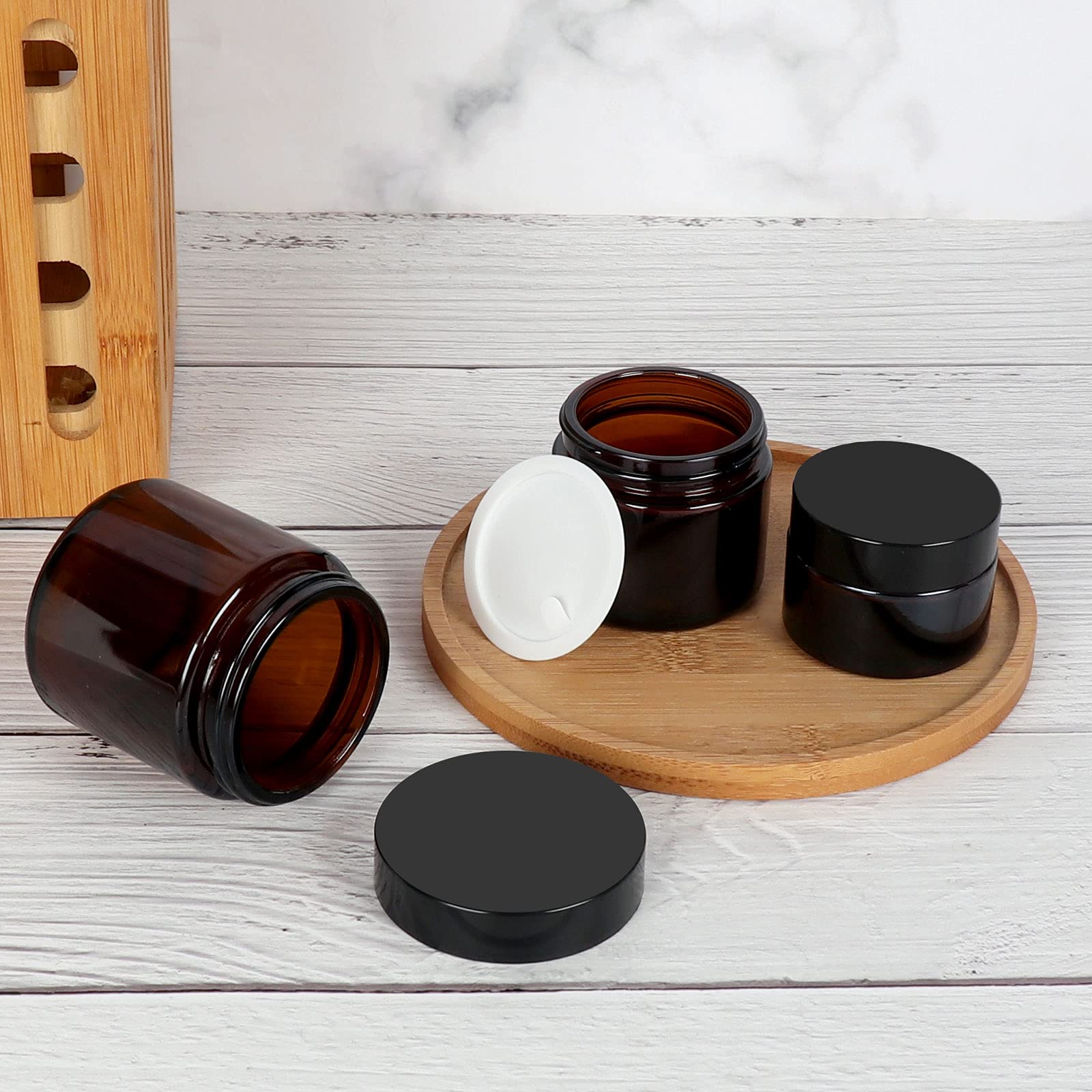 15 Pack 1 oz Empty Amber Glass Jars, 30ml Round Refillable Cosmetic Container Storage Jars with Inner Liners and Black Lids,Perfect Travel Jars for Cosmetics,Face Cream Lotion and More Beauty Products