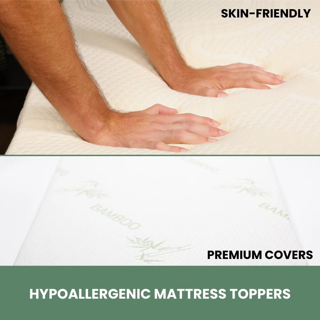3" Inch Organic Latex Mattress Topper Pad with Organic Cotton Cover Protector (Twin XL Size, Medium) GOLS Certified, Back Pain Relief Support, Hypoallergenic, Cooling and Breathable