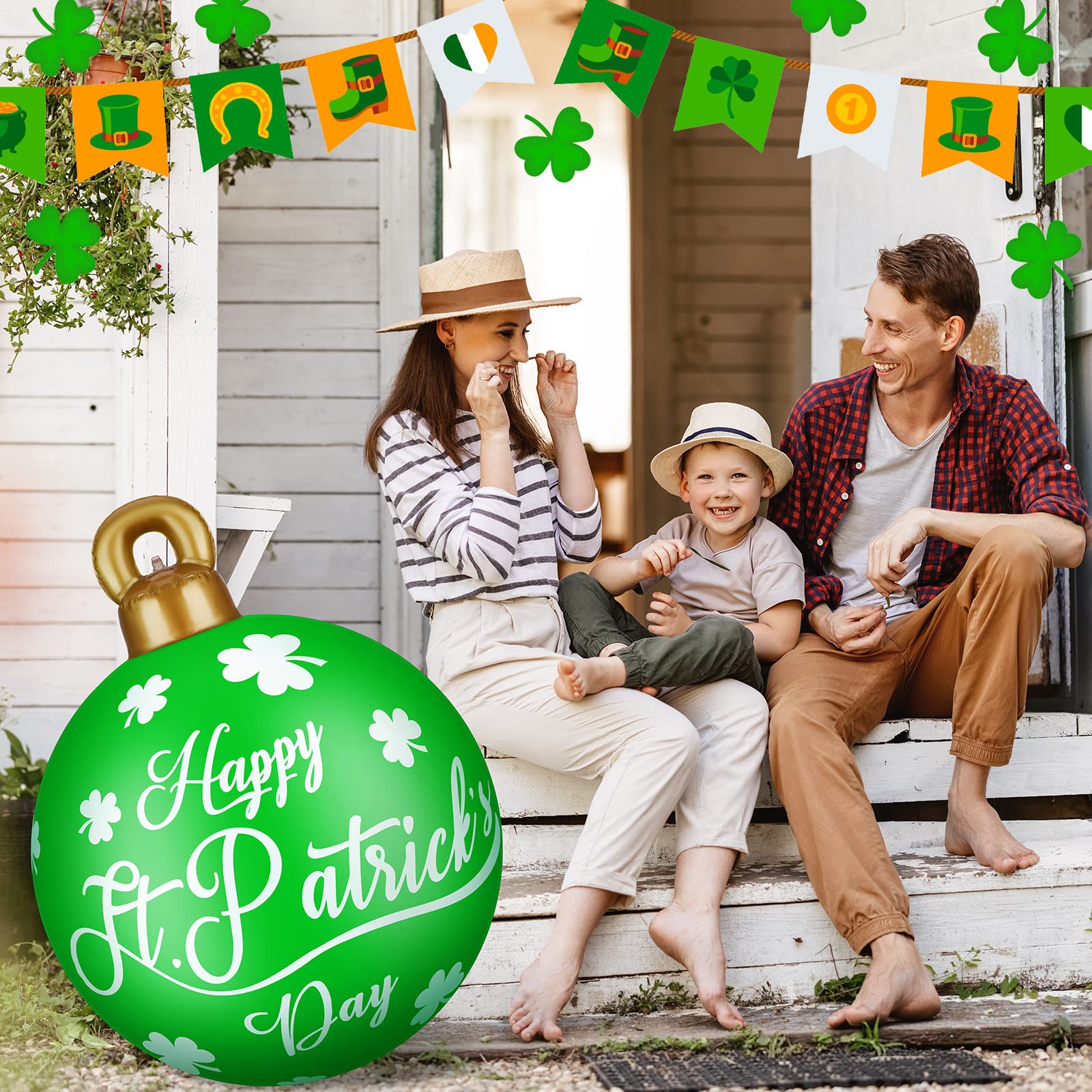 2 Pcs 32 Inch Giant PVC Inflatable Balls Saint Patrick's Day Decorated Ornament Balls Inflatable Outdoor Large Saint Patrick's Day Blow up Ball Decorations for Outside Holiday Yard Lawn Tree Decor
