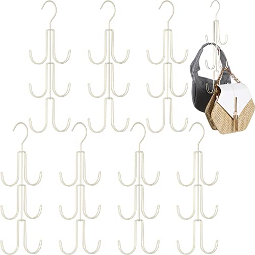 8 Pack Purse Hanger Organizer for Closet Handbag Metal Holder, Hanging Closet Organization Space Saving Storage Scarves, Men's Ties, Women's Shawl, Backpack, Belt, Accessories, Clothes (Apricot)