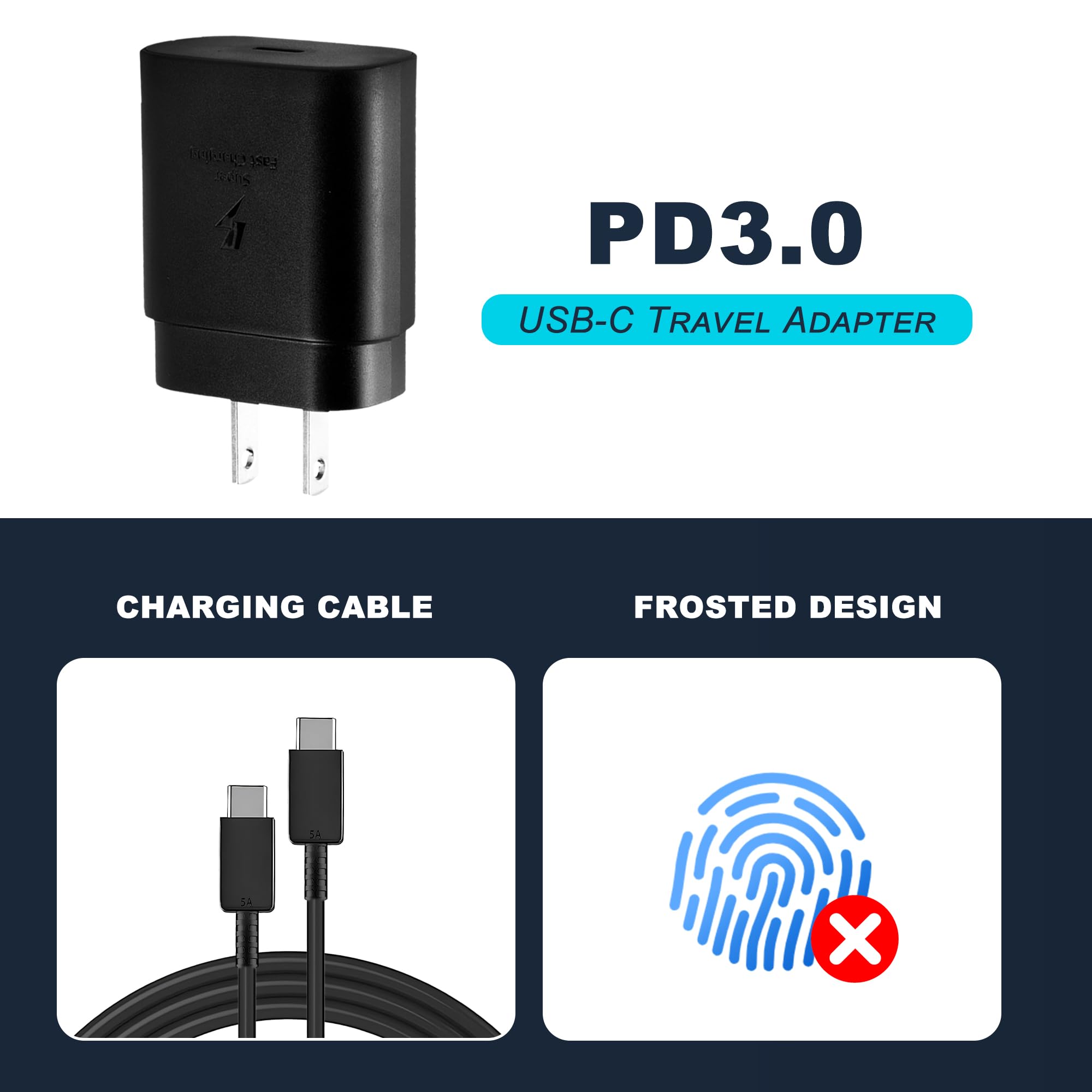 2 Pack 25w Samsung Super Fast Quick Wall Phone Charger with 2 Pack 6 Feet Type C Cable, for Galaxy Android S23 Ultra/S23/S23+/S22/S22 Ultra/S22+/S21 Ultra/S20 Ultra/Note 20/Note 10/Z Fold 3