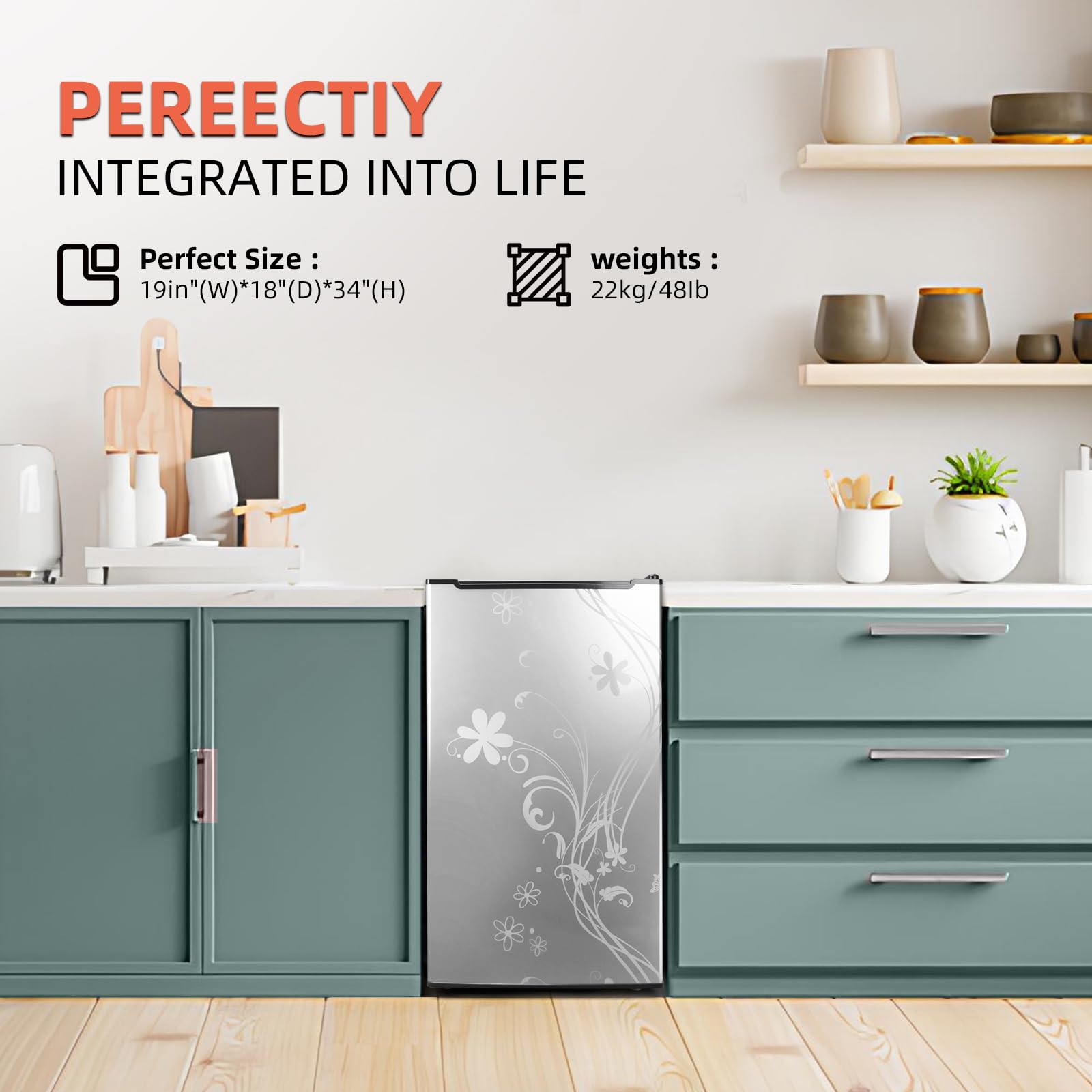3.5 Cu.ft Compact Upright Freezer with Reversible Single Door,Three Freeze Shelves Mini Freezer with Adjustable Thermostat for Home/Kitchen Freezer Door with Pattern