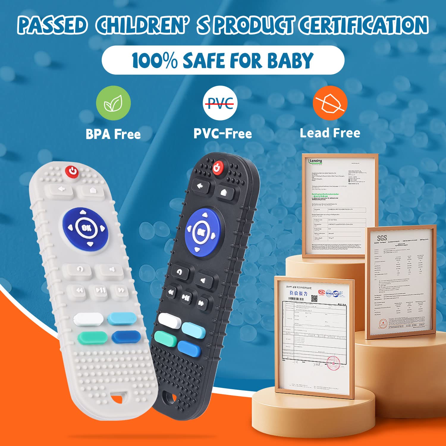 2 Pack Baby Teeething Toys, Silicone Remote Teether for Babies 6-12 Months, Teething Remote Control Toy, Baby Toys 12-18 Months, Infant Chewing Toys for Sucking Needs-Safety Tested-Dishawsher Safe