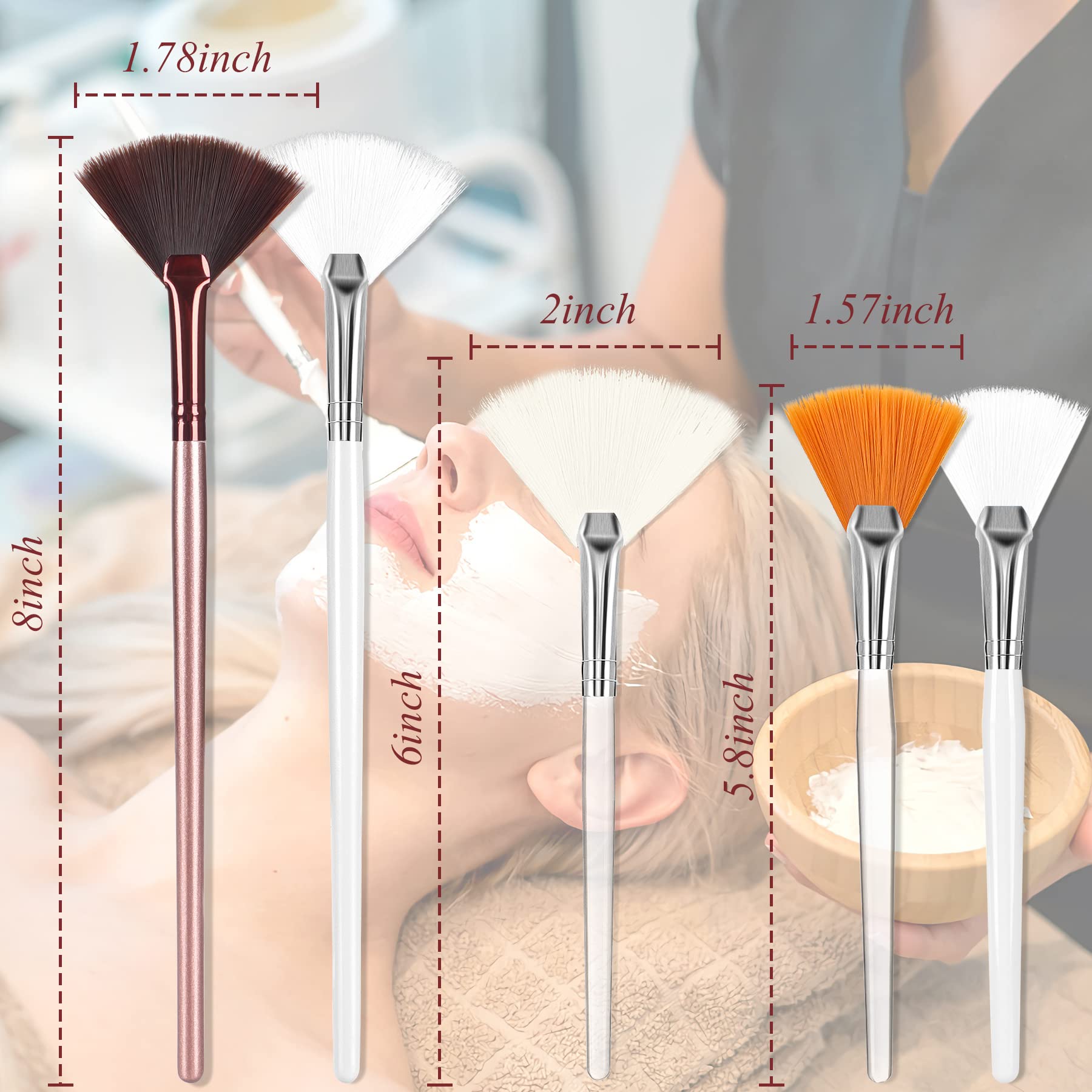 15PCS Facial Brushes Fan Mask Brushes, Soft Facial Applicator Brushes Tools Mask Acid Applicator Brush for Peel Glycolic Mask Makeup(5 Styles)