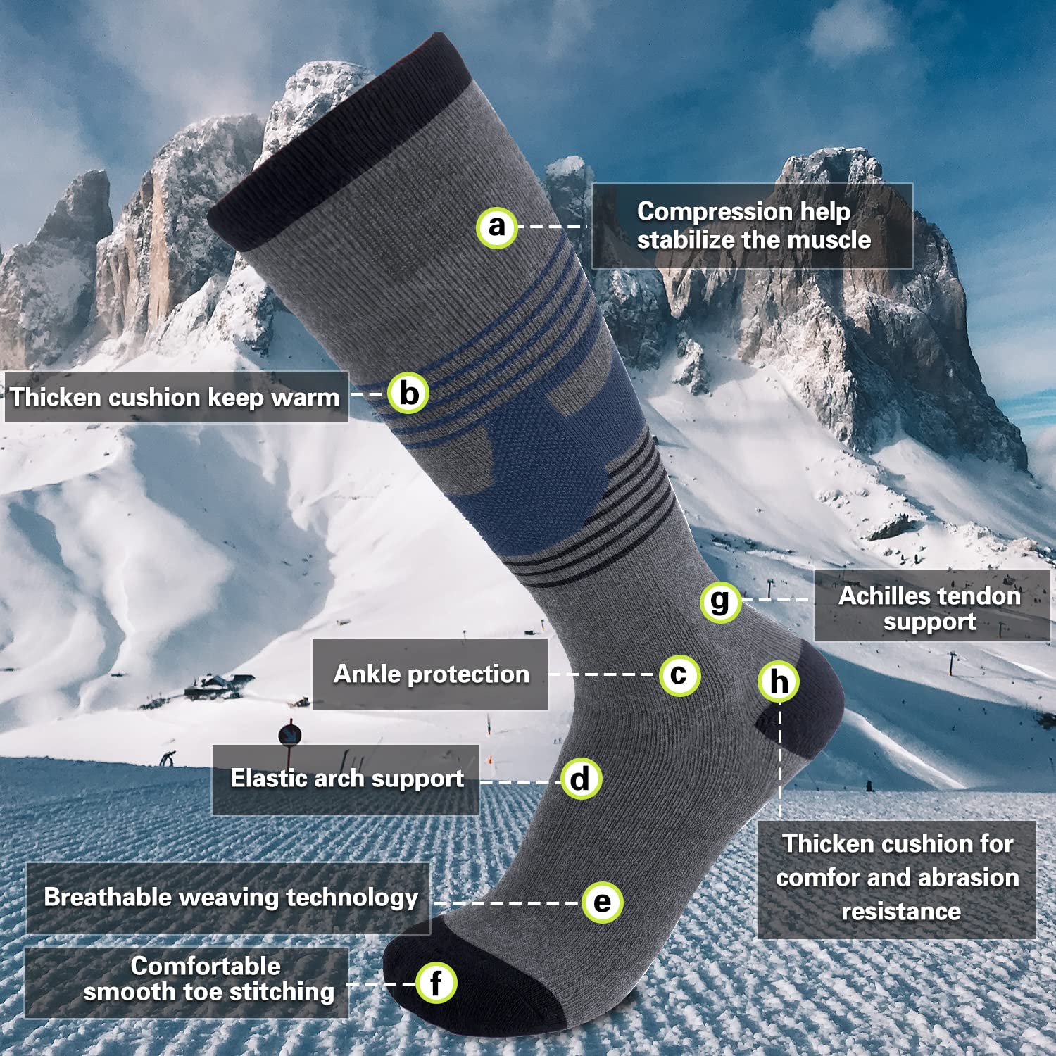 2 Pairs Ski Socks Womens Mens, Cold Weather Socks for Skiing, Snowboarding, Winter Warm Knee High Socks (02 Assorted 2 Pairs, Large)
