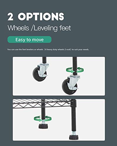 FDW 18x48x72 inch Commercial Wire Shelving Unit with Wheels Steel 6 Tier Heavy Duty Layer Rack Storage Metal Shelf Garage Organizer Wire Rack Shelves Adjustable Utility 2100 LBS Capacity,Black