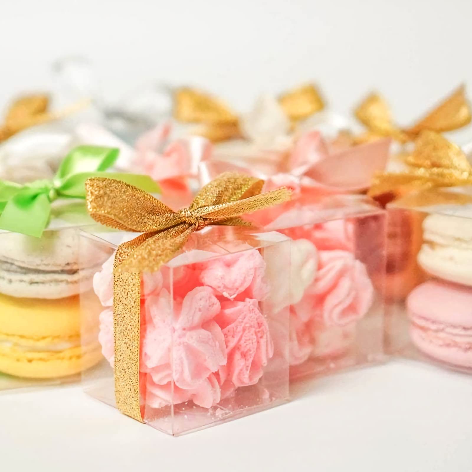 2.25x2.25x3 Inches Small Favor Boxes, Clear Boxes for Macaron, Small Transparent Wedding Baby Shower Birthday Party Favor Boxes, 3 Macaron Box - 25 Pack