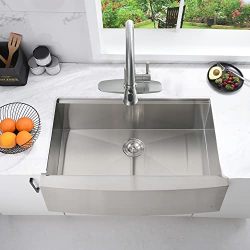 33 Inch Farmhouse Sink Workstation-Bokaiya 33x22 Stainless Steel Farm Sink Apron Front Workstation Kitchen Sink 16 Gauge Single Bowl Deep Kitchen Sink with Cutting Board
