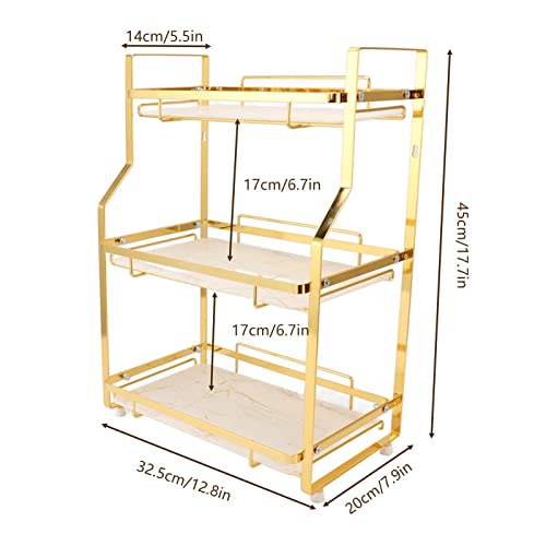 Bathroom Standing Rack, Corner Bathroom Shelf Strong Load Bearing Capacity Stable White and Gold for Kitchen(3 Tier)