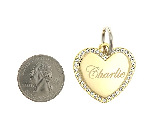 Custom Engraved Personalized Gold-Plated Medium Heart Rhinestones Pet Jewelry Cat Dog ID Tag for Casual Use
