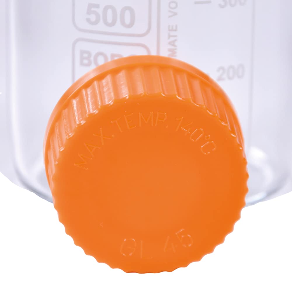 ISOLAB USA β Round Media Storage Bottle, 500ml, with GL 45 Screw Cap, Borosilicate 3.3 Glass, Pack of 2