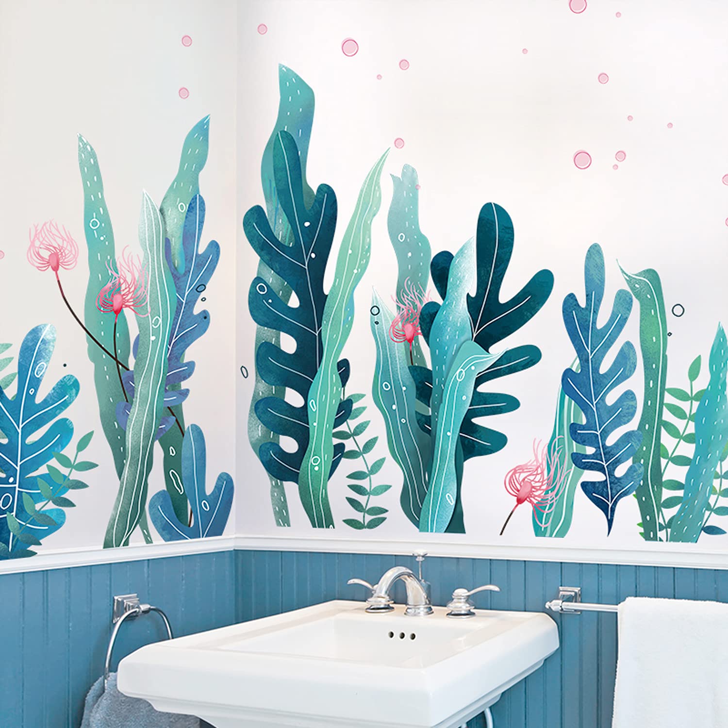 Green Seaweed Wall Sticker Creative Under The Sea World Ocean Grass Baseboard Decal Removable Wallpaper DIY Art Mural for Wall Corner Decor Kids Nursery Bathroom Living Room Bedroom Classroom
