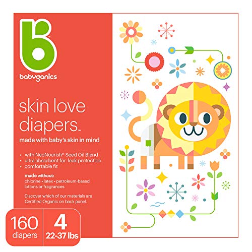 Baby Diapers, Size 4 (22-37 lbs) 160 Count- Babyganics Ultra Absorbent, Unscented, Made without Chlorine, Latex