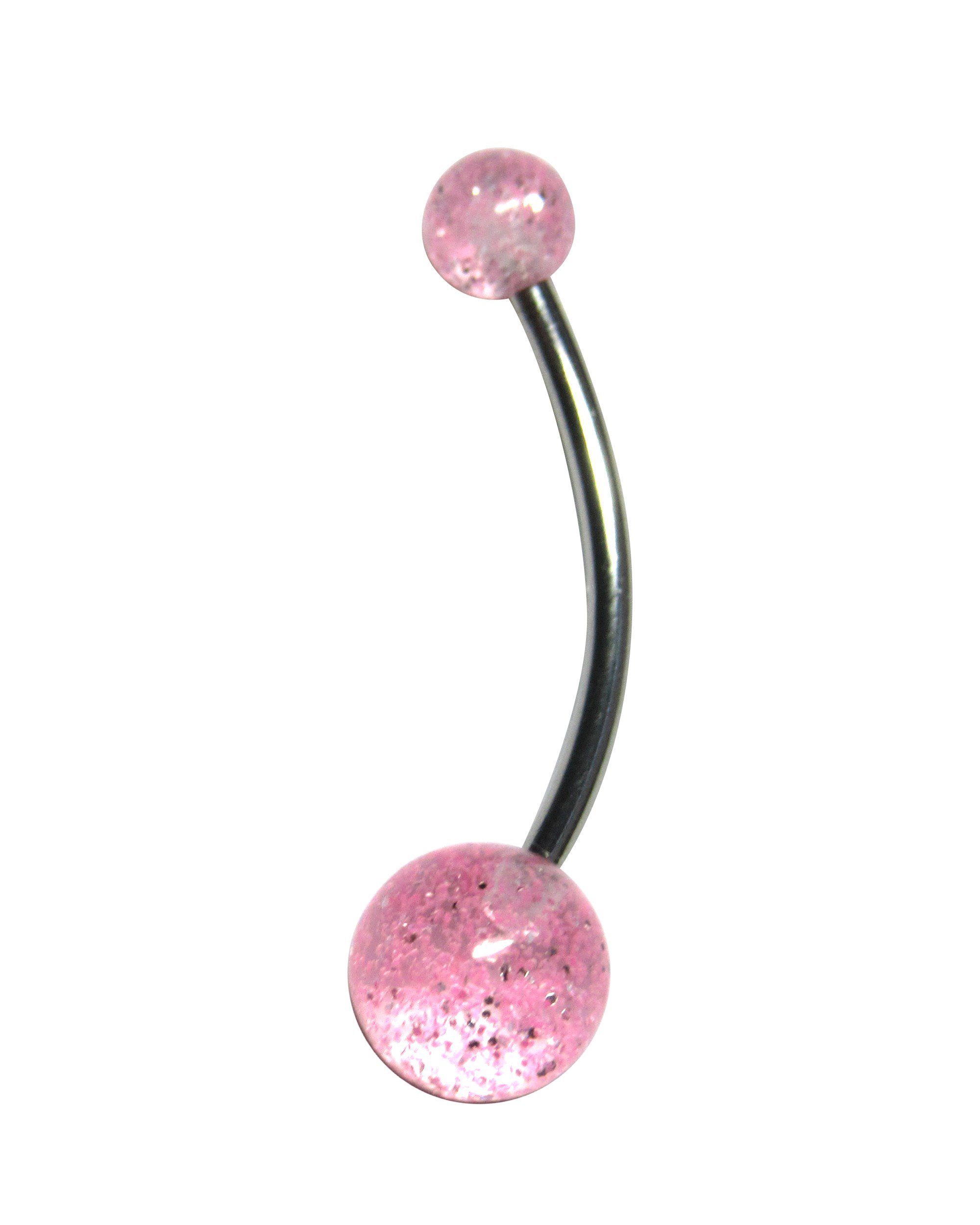 14g Custom Length Light Pink Glitter Belly Button Ring (19mm (3/4 in.))