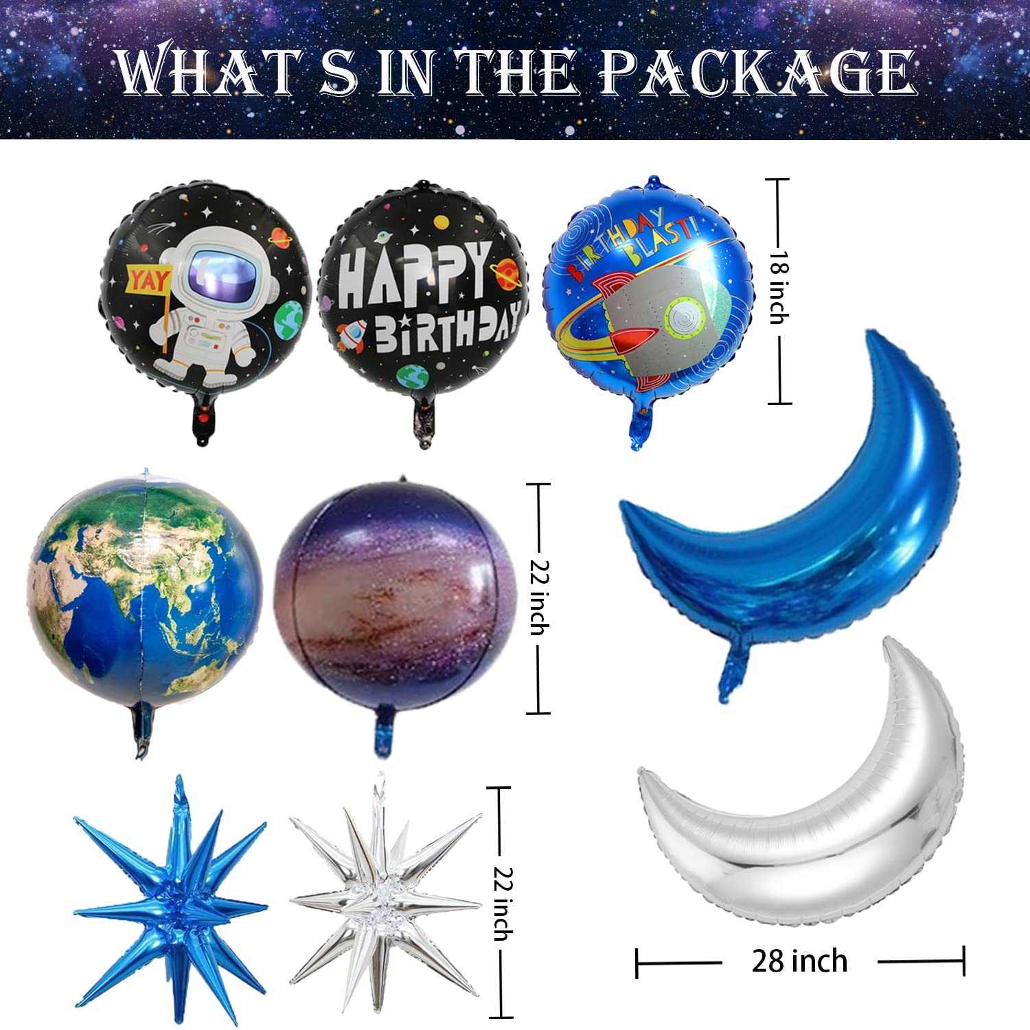 13 PCS Space Theme Birthday Party Decoration - Outer Space Balloons for 3rd Birthday Supplies, Foil Balloons for 40 Inch Blue Number 3 Astronaut Rocket Star Moon Galaxy Earth (3rd)