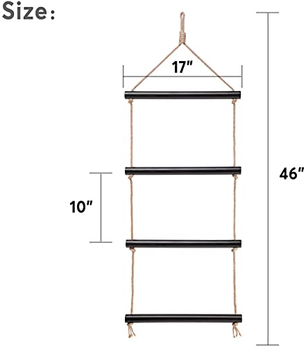 Dahey Blanket Ladder Scarf Holder Rack, Bath Towel Rack Bar Storage Ladder Wood Wall Hanging Living Room Scarf Ladder Rustic Home Decor Ladder,Black