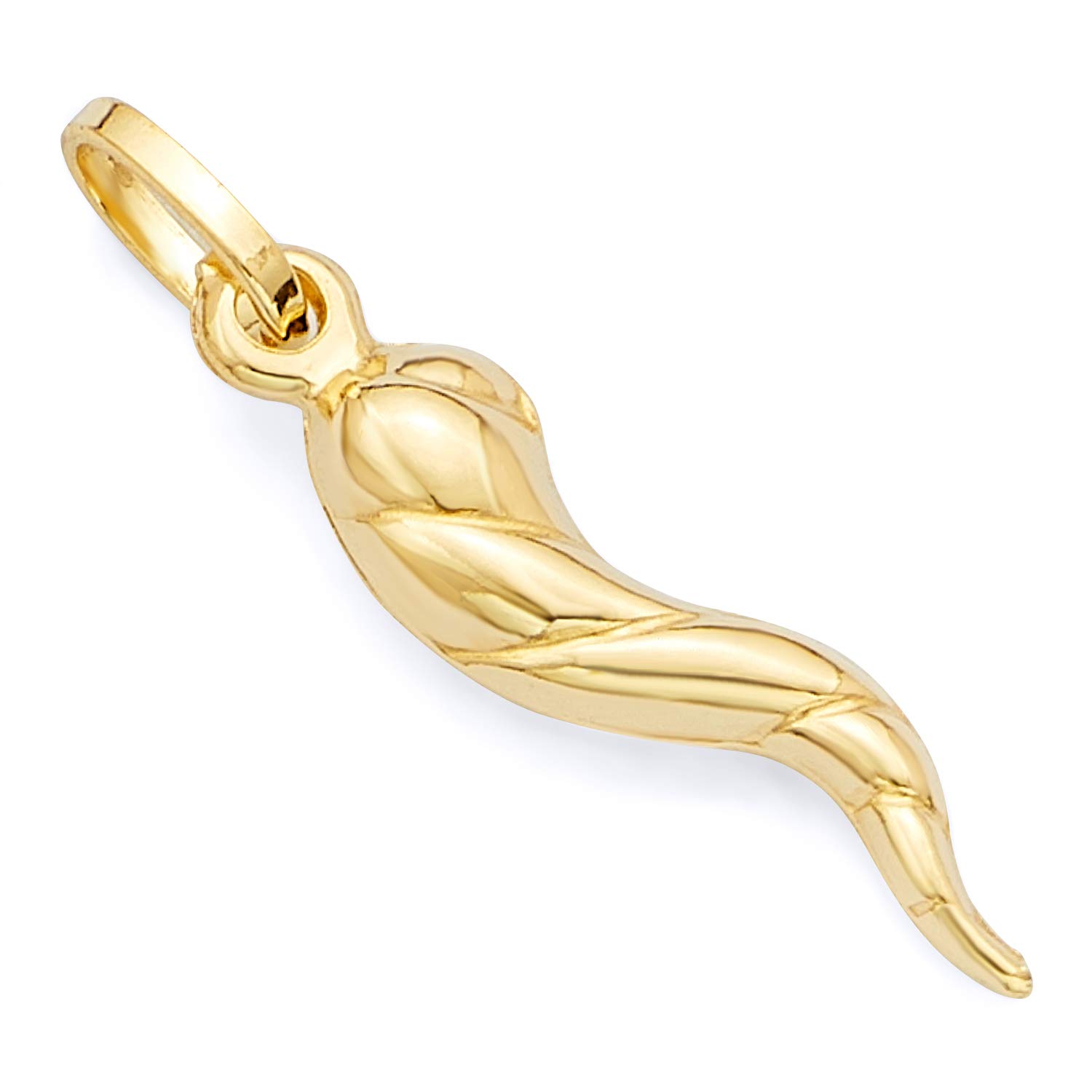 14k Yellow Gold Twisted Cornicello Italian Horn Charm Pendant