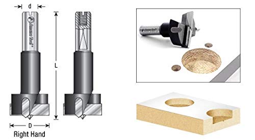 Amana Tool 203351 Carbide Tipped Hinge Boring Drill Bit 35mm Dia x 57mm Long x 10mm Right Hand
