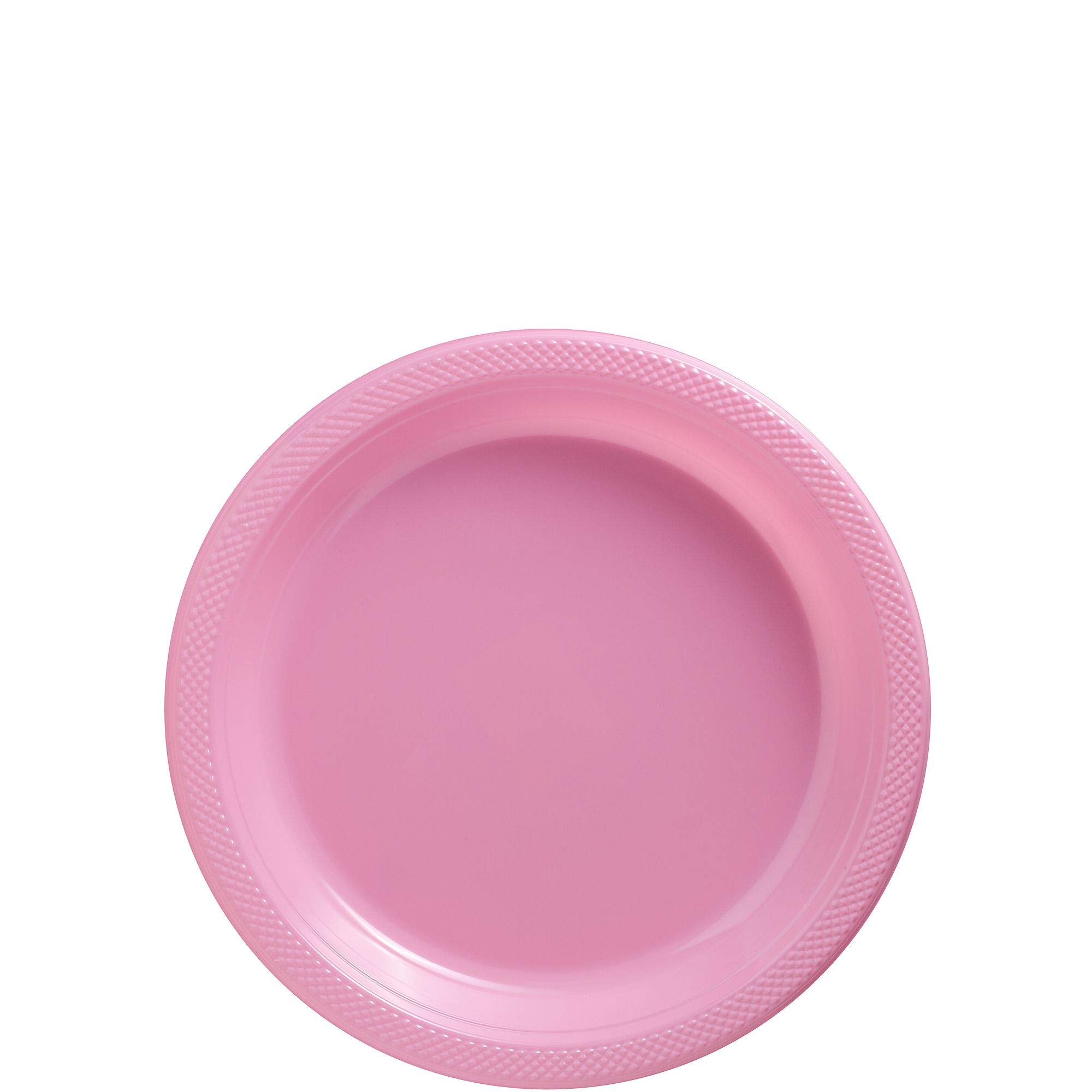 Amscan New Pink Round Disposable Plastic Plates - 7" (Pack Of 50) - Sturdy Dinnerware For Parties, Events & Everyday Use