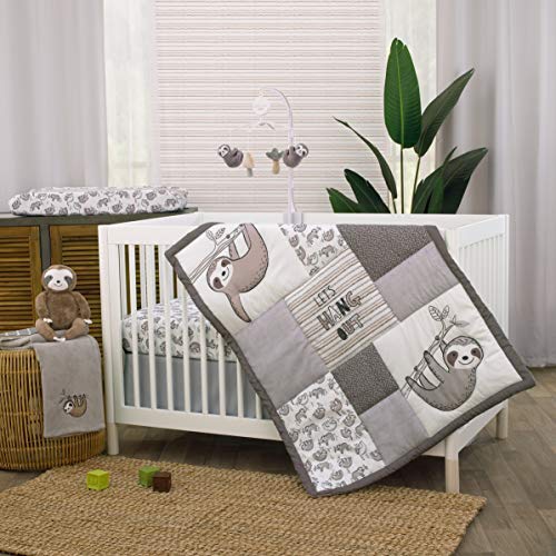 Little Love by NoJo Sloth Let's Hang Out Grey and White Super Soft Plush Baby Blanket with Applique, 30x40 Inch (Pack of 1)