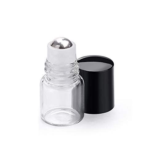 50 Pack 1ml Clear Glass Sample Vials For Essential Oils,Empty Glass Roller Bottle With Stainless Steel Roller Ball 1/4 Dram Glass Vials Perfume Roll On container-Funnel,Opener,Dropper Included