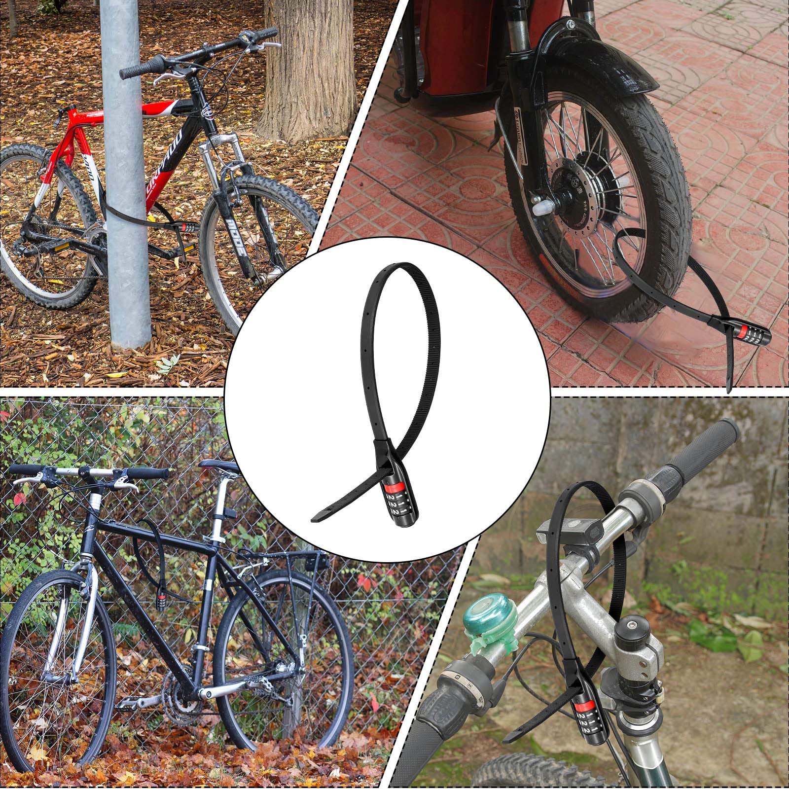 2 Pcs Bike Lock Zip Tie Lock Multi Purpose Combo Lock Combination Bike Lock Lightweight Bicycle Lock Scooter Lock for Quick Stops Door Outdoor Use, Black