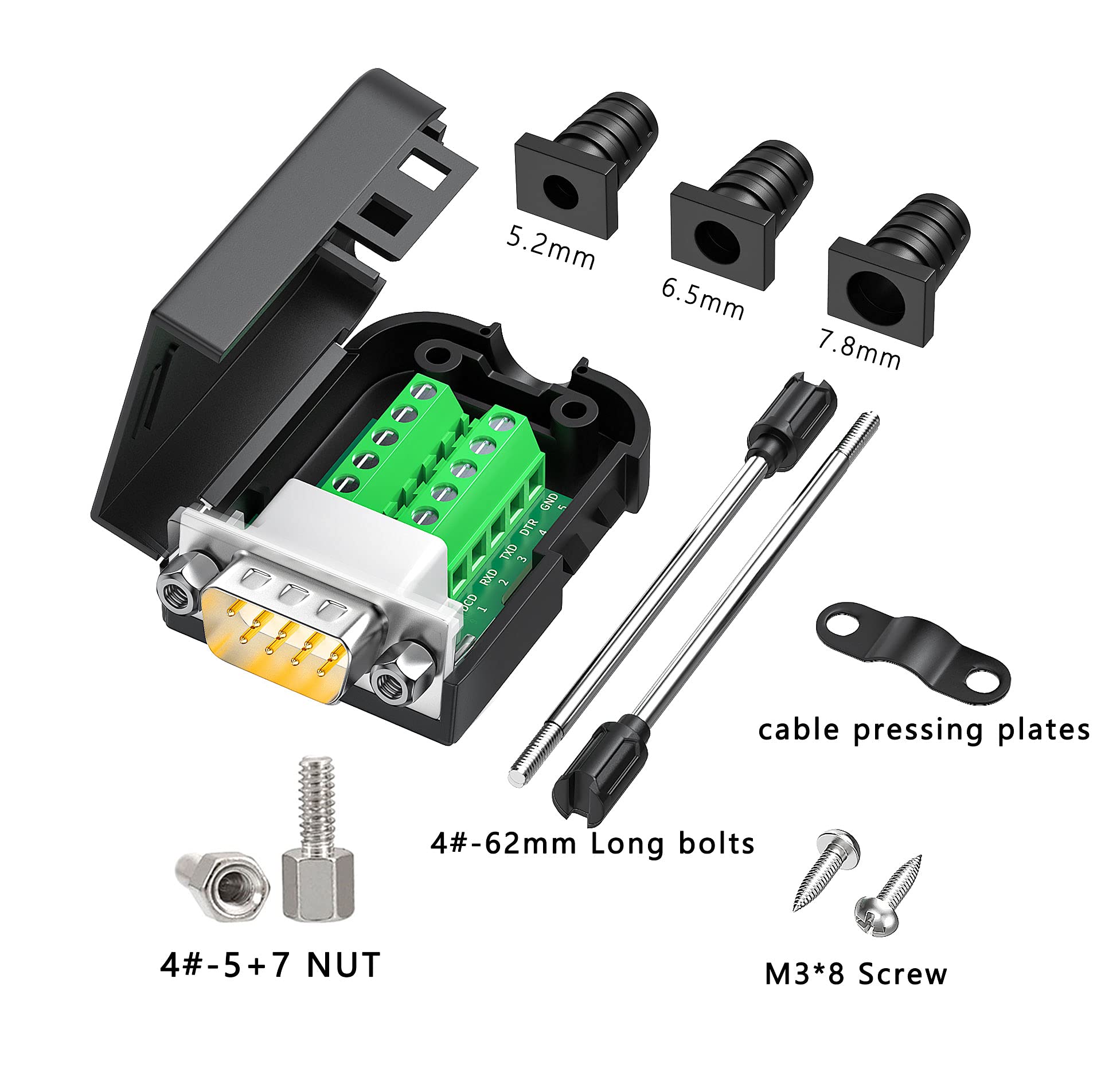 JUXINICE 2Packs DB9 Serial Adapters No Soldering Needed. D-SUB 9-pin RS232 RS485 Adapter to Terminal Connector Signal Module with Bolts Nuts and Screwdriver (1PCS Male+1PCS Female)