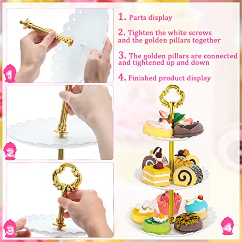 7 Pcs Cupcake Stands Dessert Plates Set 4 Pcs 3 Tire Round Cupcake Stands Cake Fruit Display Tower and 3 Pcs Plastic Rectangle Dessert Trays Candy Server for Wedding Birthday Baby Shower Tea Party