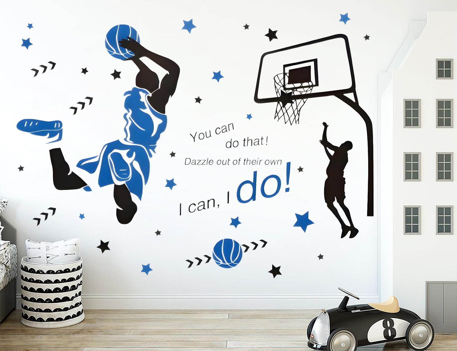 Amaonm Creative 3D Basketball Player Dunk Basketball Star Wall Decals Removeable Walls Art Decor DIY Wall Sticker Home Decorations Decal Nursery Sticker for Boys Room Living Room Bedroom (Blue)