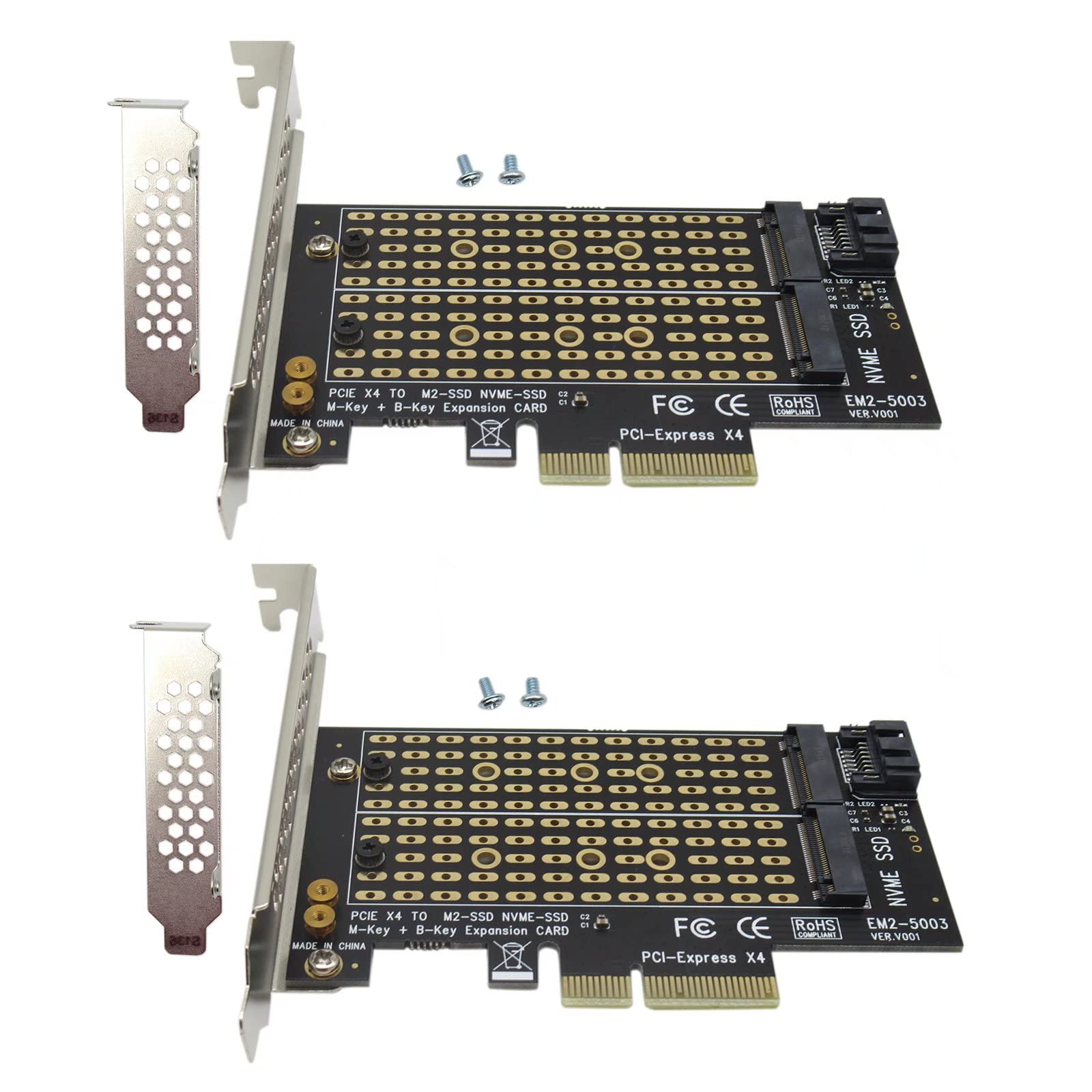 2x M.2 NGFF to Desktop NVMe SATA Dual SSD PCI Express Adapter Card Fits a PCIe x4, x8, or x16 slot
