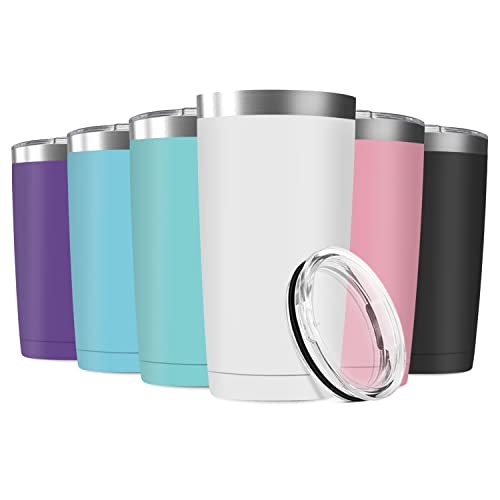 Deitybless 6 Pack 20oz Tumbler Vacuum Insulated Travel Mug with Lids, Stainless Steel Double Wall Bulk Cup for Home, Office, Outdoor Suitable for Vehicle Cup Holders(Assorted Colors)