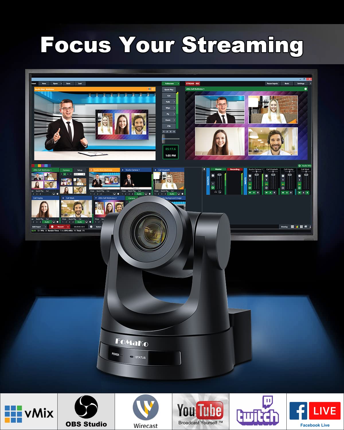 FoMaKo PTZ Camera 30X Optical Zoom HDMI PTZ Bundle with PTZ Controller PoE Keyboard,Contains 2 Items(FMK30SDI+KC608)
