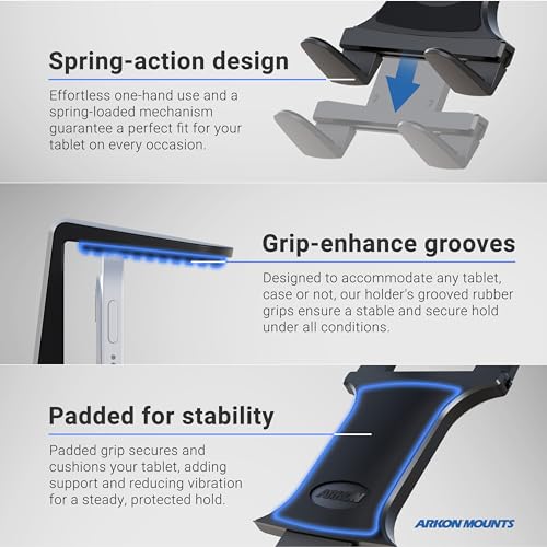 ARKON Mounts Handlebar & Boat Helm Mount Slim-Grip Tablet Mount | Tablet Mount for Boat and Handlebars | Tough Design | Tablet Holder Fits iPad, Samsung, Google, Nokia, and More | TAB127
