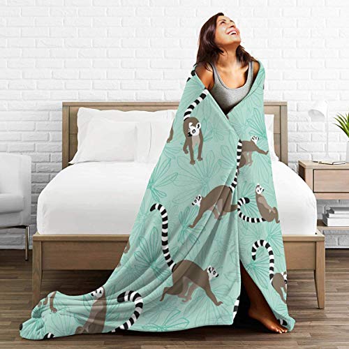 Delerain Flannel Blanket Cute Lemurs Lightweight Cozy Bed Blanket Soft Throw Blanket fits Couch Sofa Suitable for All Season 60"x80" for Kids Women Men
