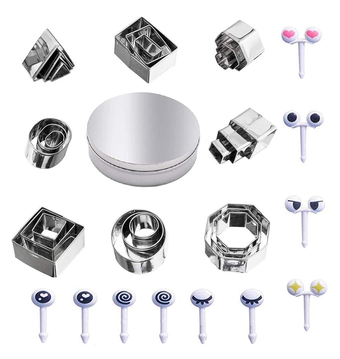 24 Geometric Stainless Steel Metal Cutting Dies (Pastries, Dough, Pie Crust, Fruit, Fondant, Clay),10 Eye Style Fruit Forks