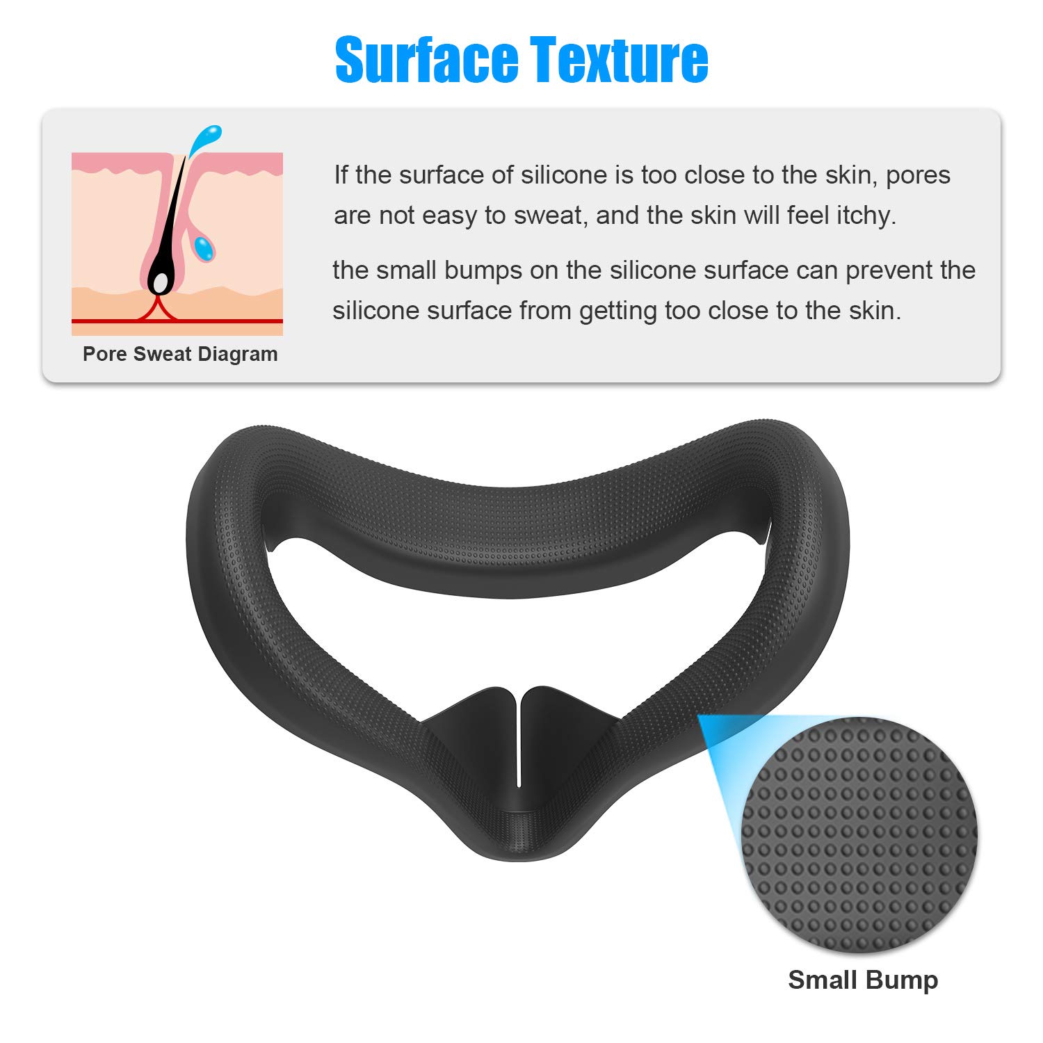 AMVR Face Cushion Pad Replacement for Oculus Quest 2, Silicone Face Cover for Quest 2 Headset, Sweatproof Washable Lightproof Anti-Leakage VR Face Plate Mask Accessories (Black, Only Cover)