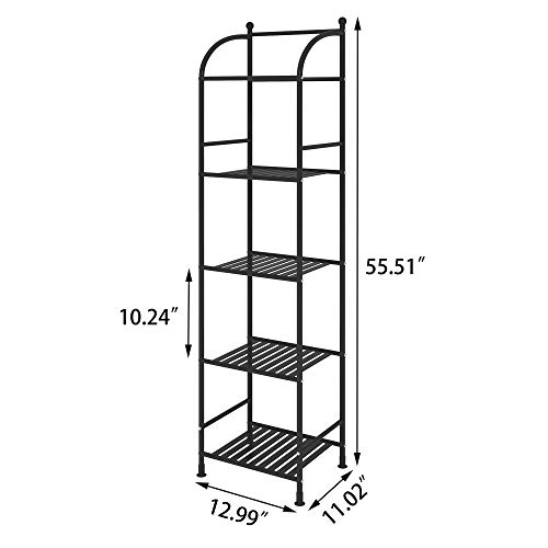 FKUO 5 Tier Bathroom Storage Open Shelf Unit, Free-Standing Metal Corner Rack Shelving for Kitchen, Living Room, Hallway (Black, 5 Tier)