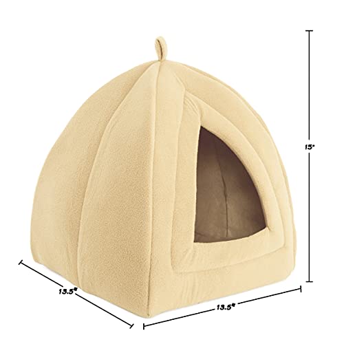 Cat House - Indoor Bed with Removable Foam Cushion - Pet Tent for Puppies, Rabbits, Guinea Pigs, Hedgehogs, and Other Small Animals by PETMAKER (Tan),(L) 13.5β x (W) 13.5β x (H) 15β